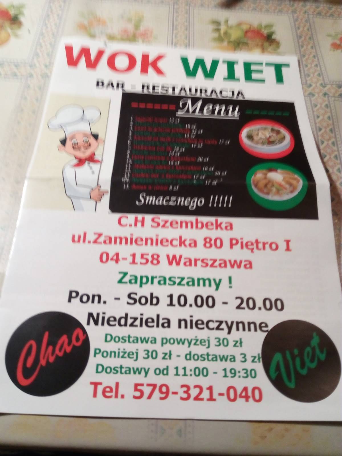 Carta del restaurante Wok Wiet, Varsovia