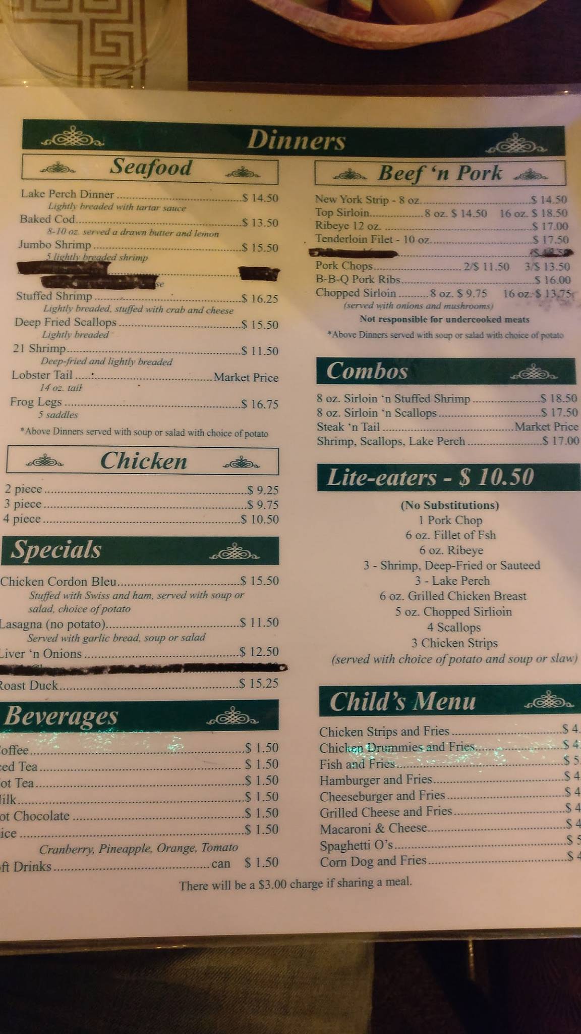 Menu at Wayside Inn restaurant, Jefferson, W4820 US-18