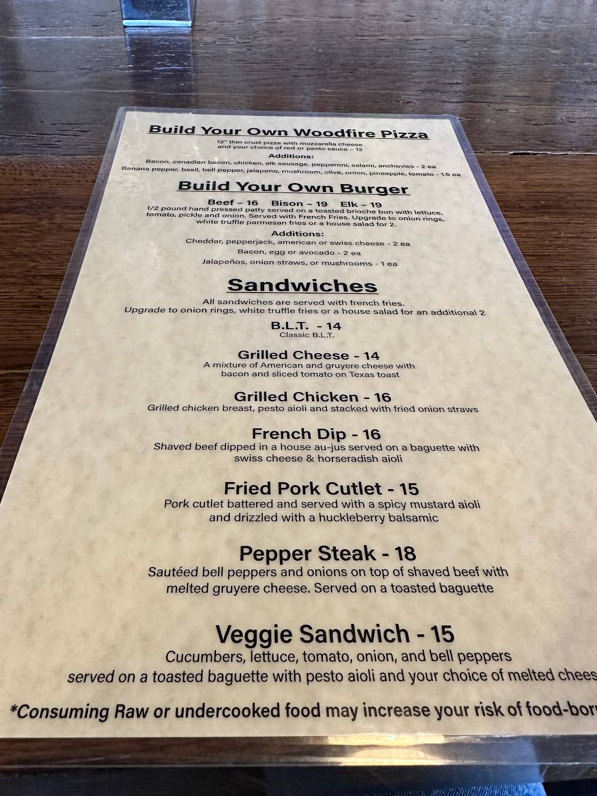 Menu at Hanks Chop Shop pub & bar, West Yellowstone