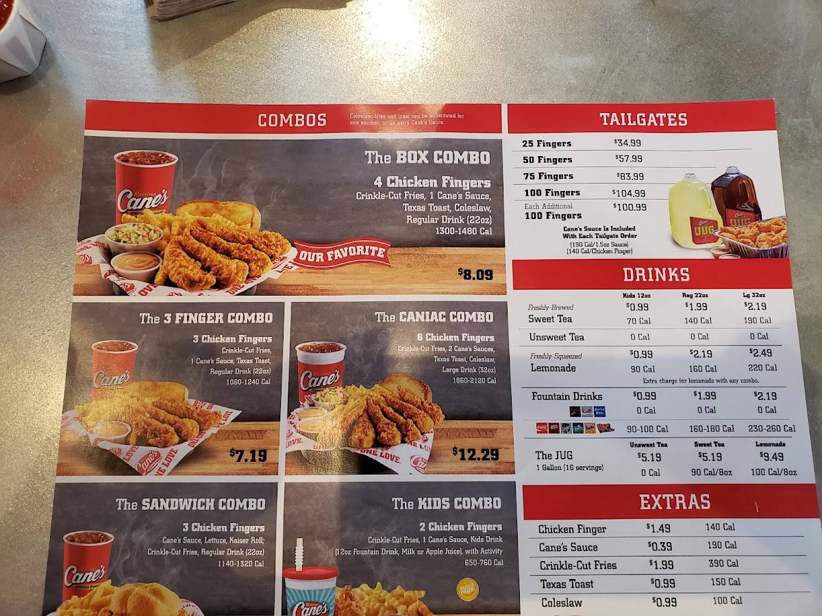 Menu at Raising Cane's Chicken Fingers fast food, Westmont