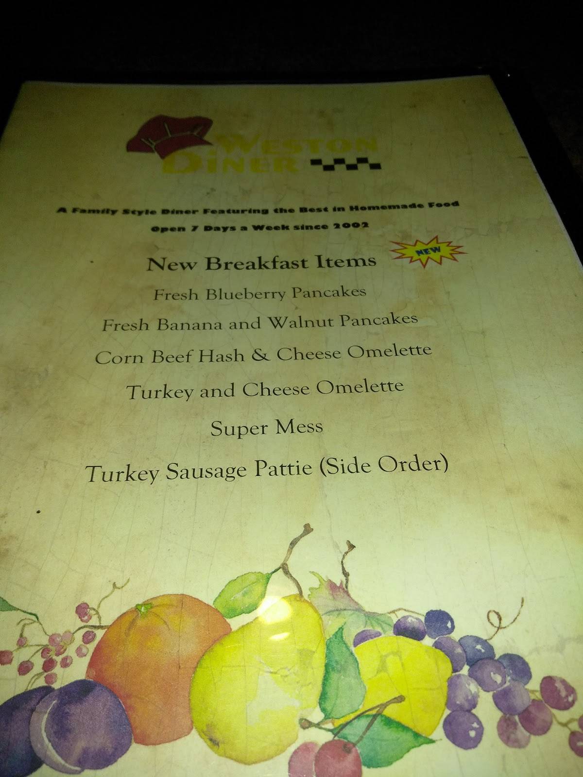 Menu at Weston Diner restaurant, Weston