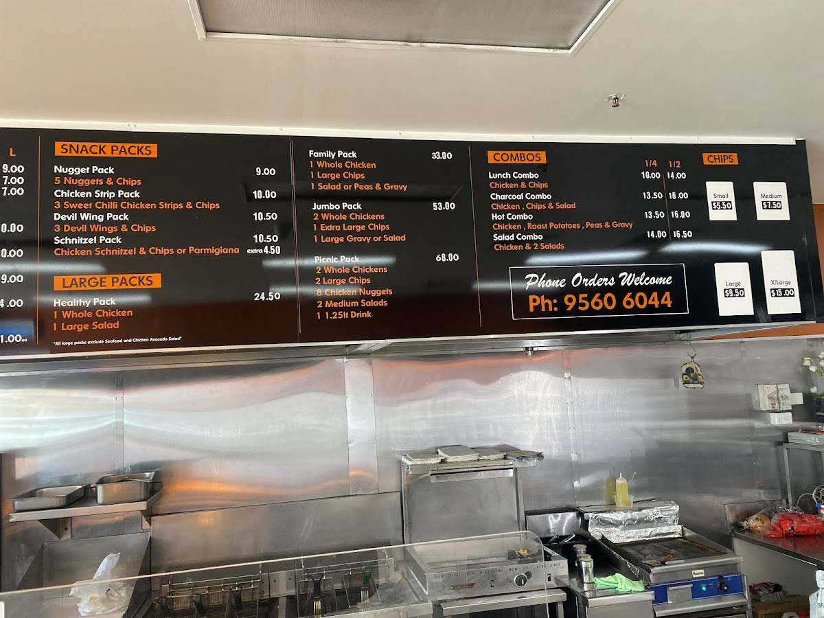 Menu at Wheelers Hill Charcoal Chicken restaurant, Wheelers Hill
