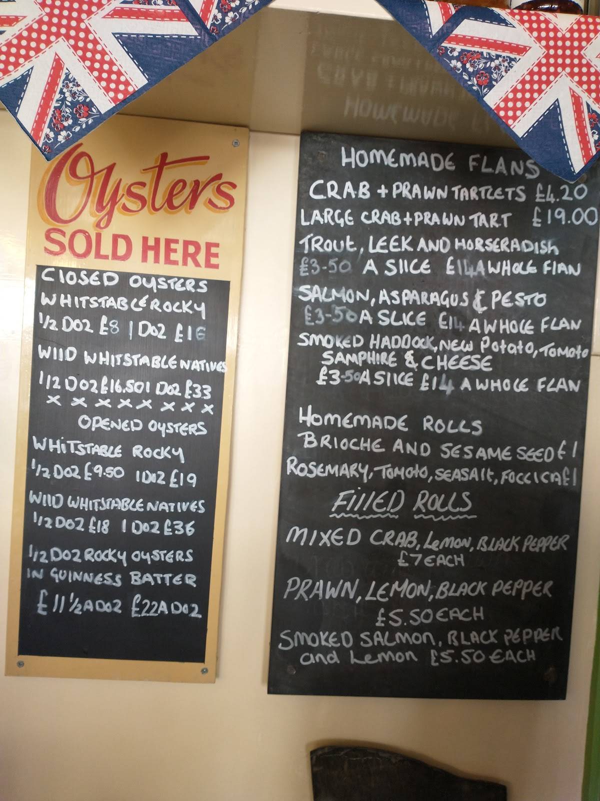 Menu at Wheelers Oyster Bar, Whitstable