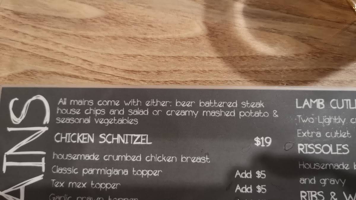 Menu at Wicklow Hotel restaurant, Armidale