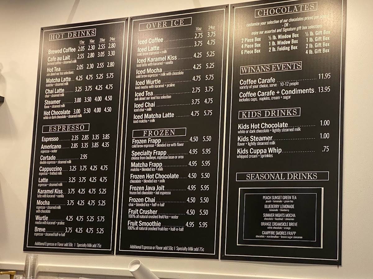 Menu at Winans Coffee & Chocolate, Wapakoneta