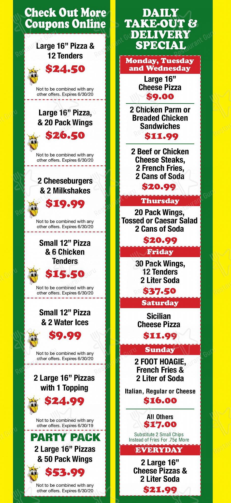 Menu at Wing King restaurant, Moorestown