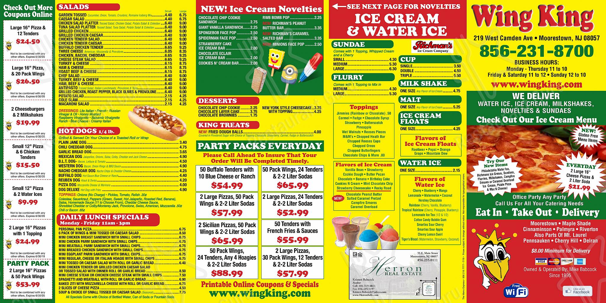Menu at Wing King restaurant, Moorestown