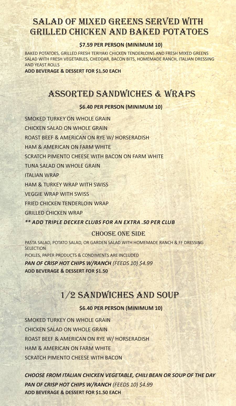Menu at TJ's Deli & Grill restaurant, Winston-Salem, Country Club Rd