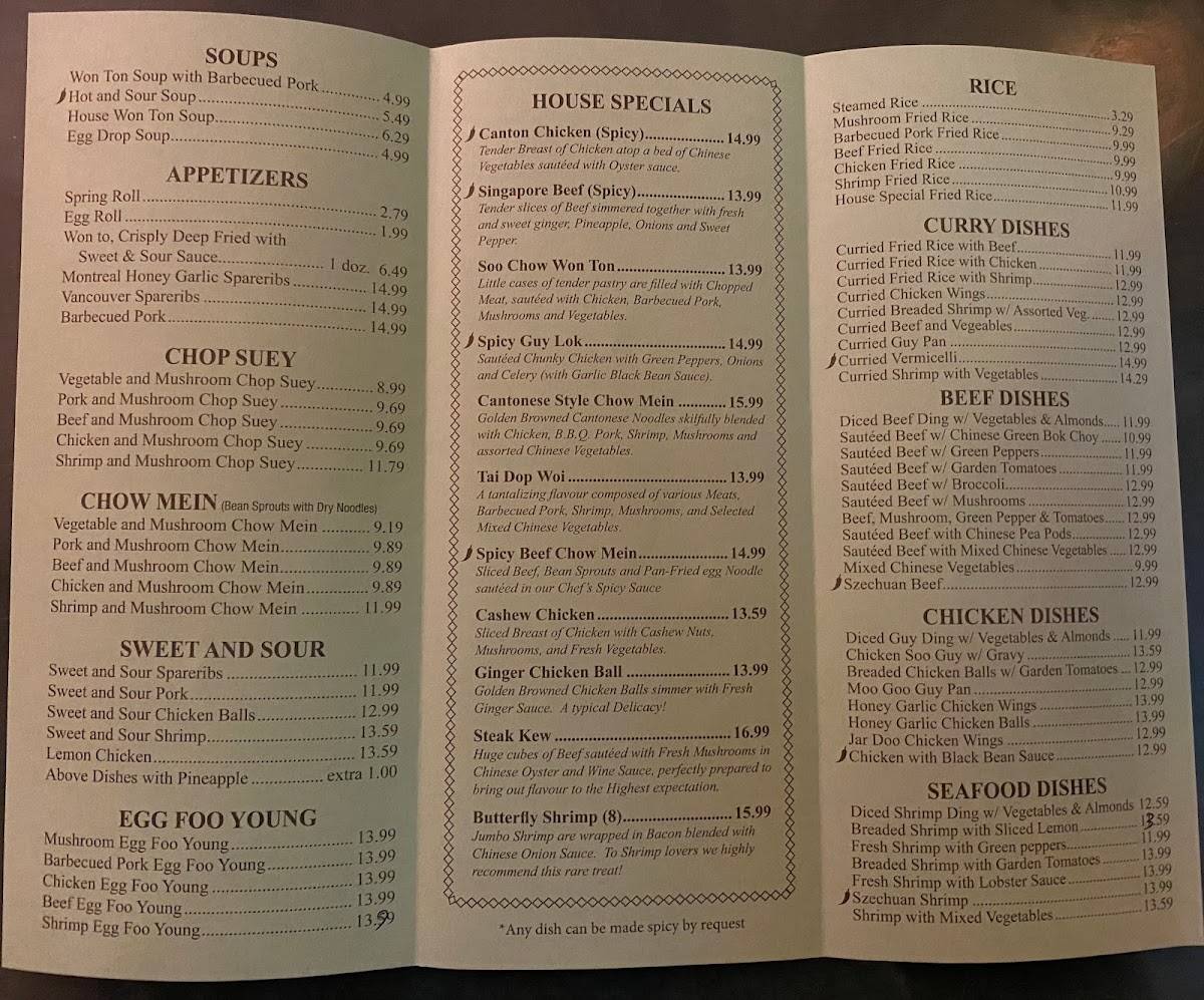 Menu at Wong's Garden restaurant, London