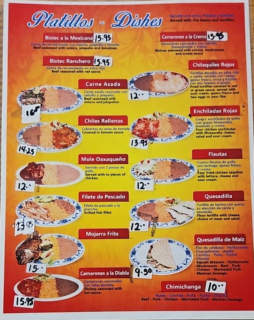 Menu at El Tule Taqueria restaurant, Woodburn