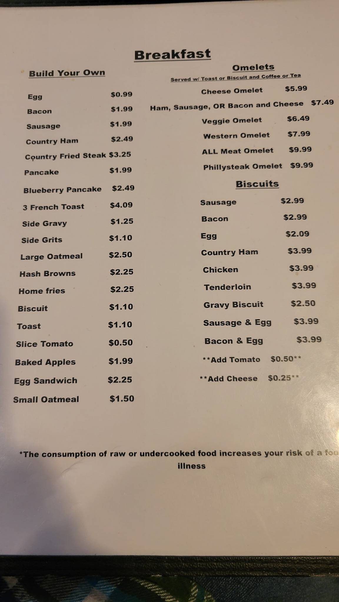 Menu at Grayson Restaurant, Wytheville
