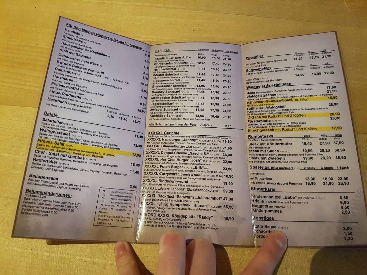 Speisekarte von XXL Restaurant Waldgeist Hofheim am Taunus, Hofheim am ...