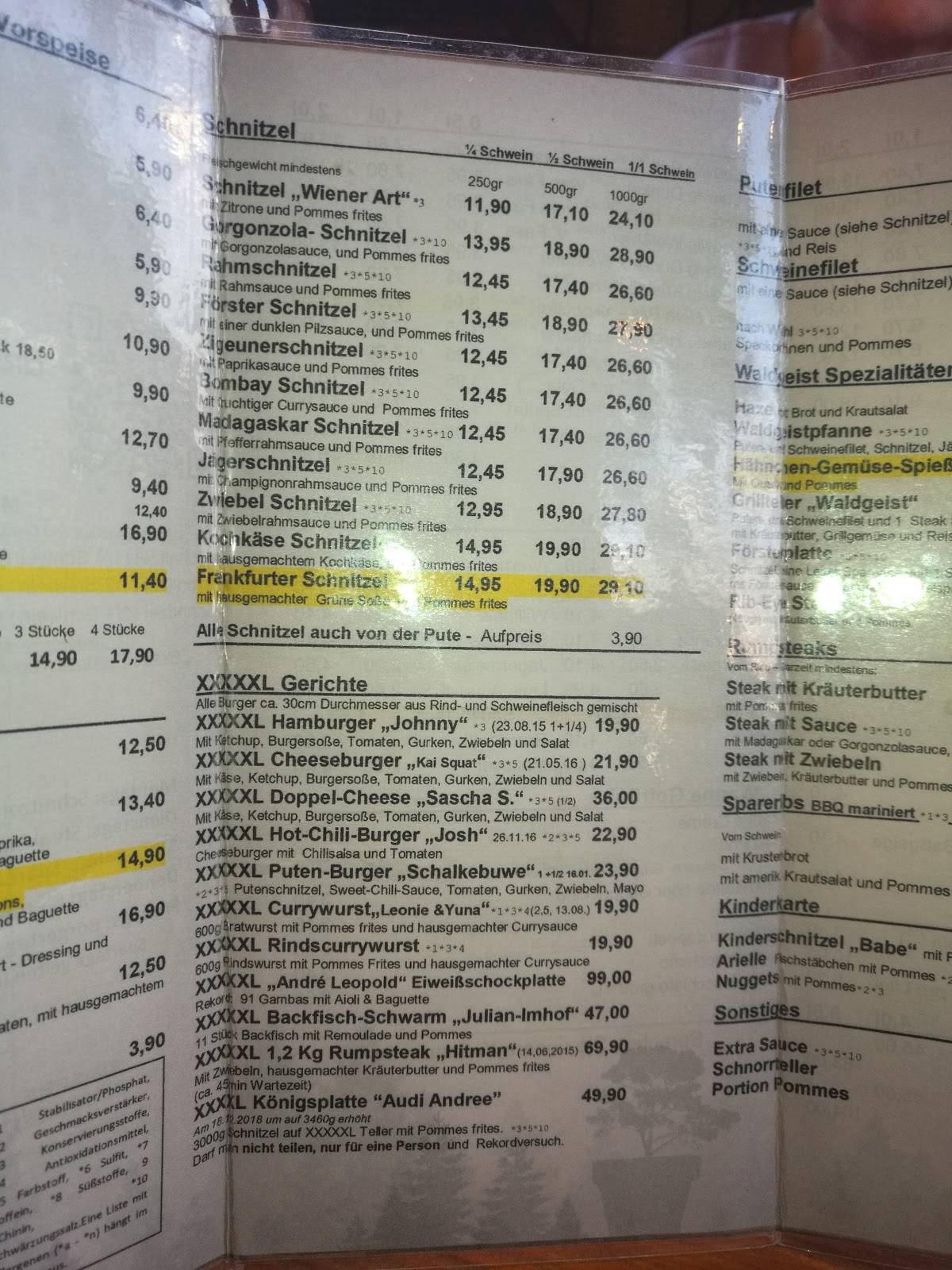 Speisekarte von XXL Restaurant Waldgeist Hofheim am Taunus, Hofheim am ...