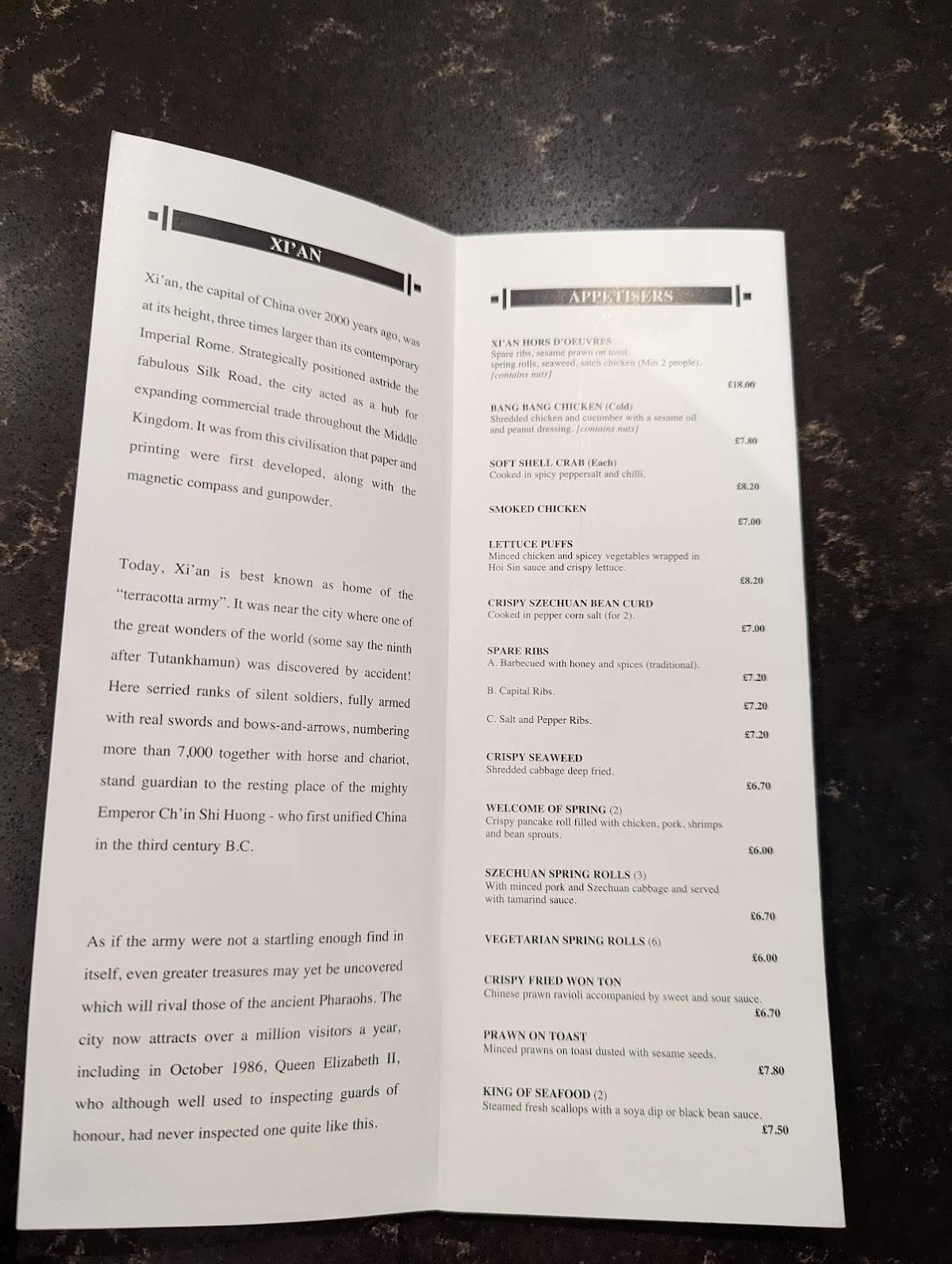 Menu at Xian restaurant, Orpington, 324 High St.