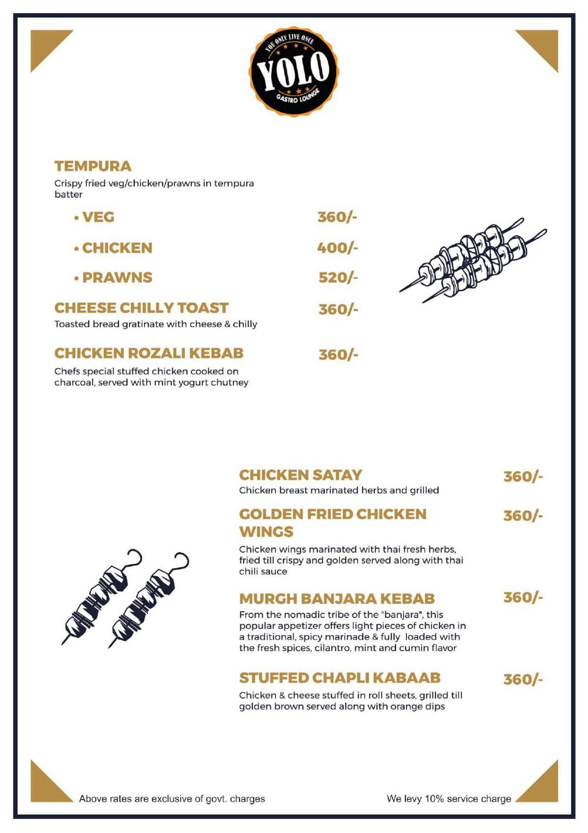 Menu at Yolo Gastro Lounge, Pune, 8th Floor