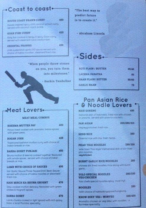 Menu at Yolo Gastro Lounge, Pune, 8th Floor