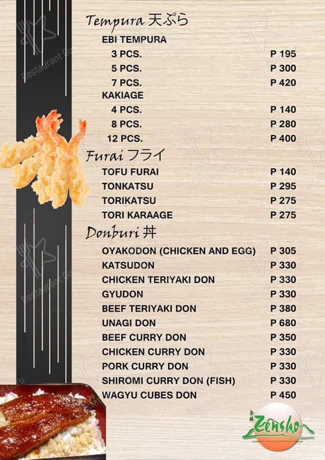 Menu at Zensho restaurant, Quezon City, Dallas Square