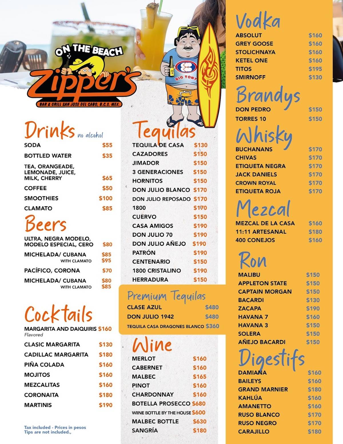 Menu at Zipper's Bar and Grill, San José del Cabo