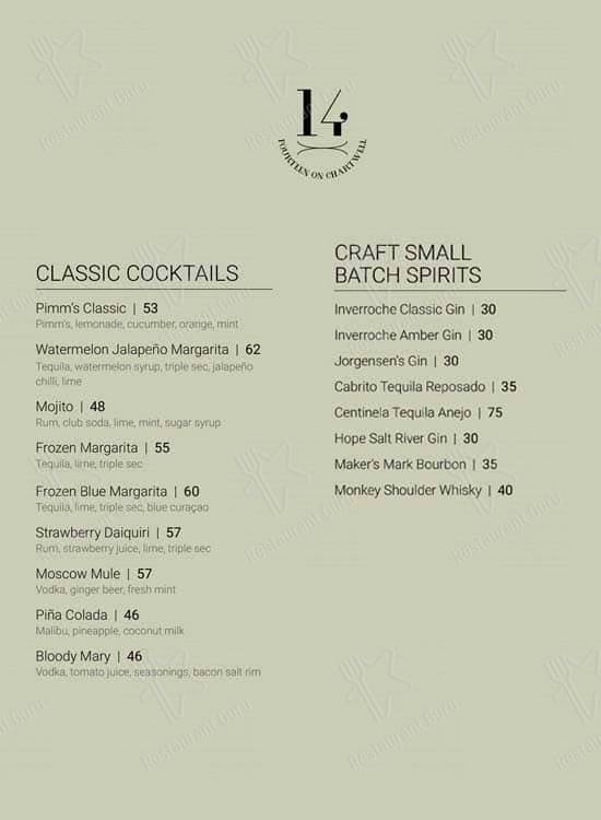 Menu at 14 on Chartwell pub & bar, Umhlanga