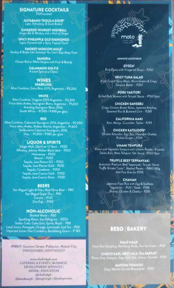 Menu at Beso Beso restaurant, Makati, P. Guazon Street