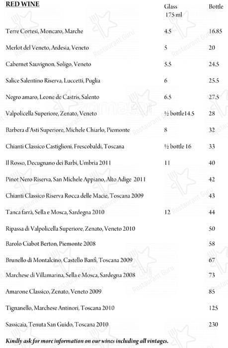Menu at Il Portico restaurant, London