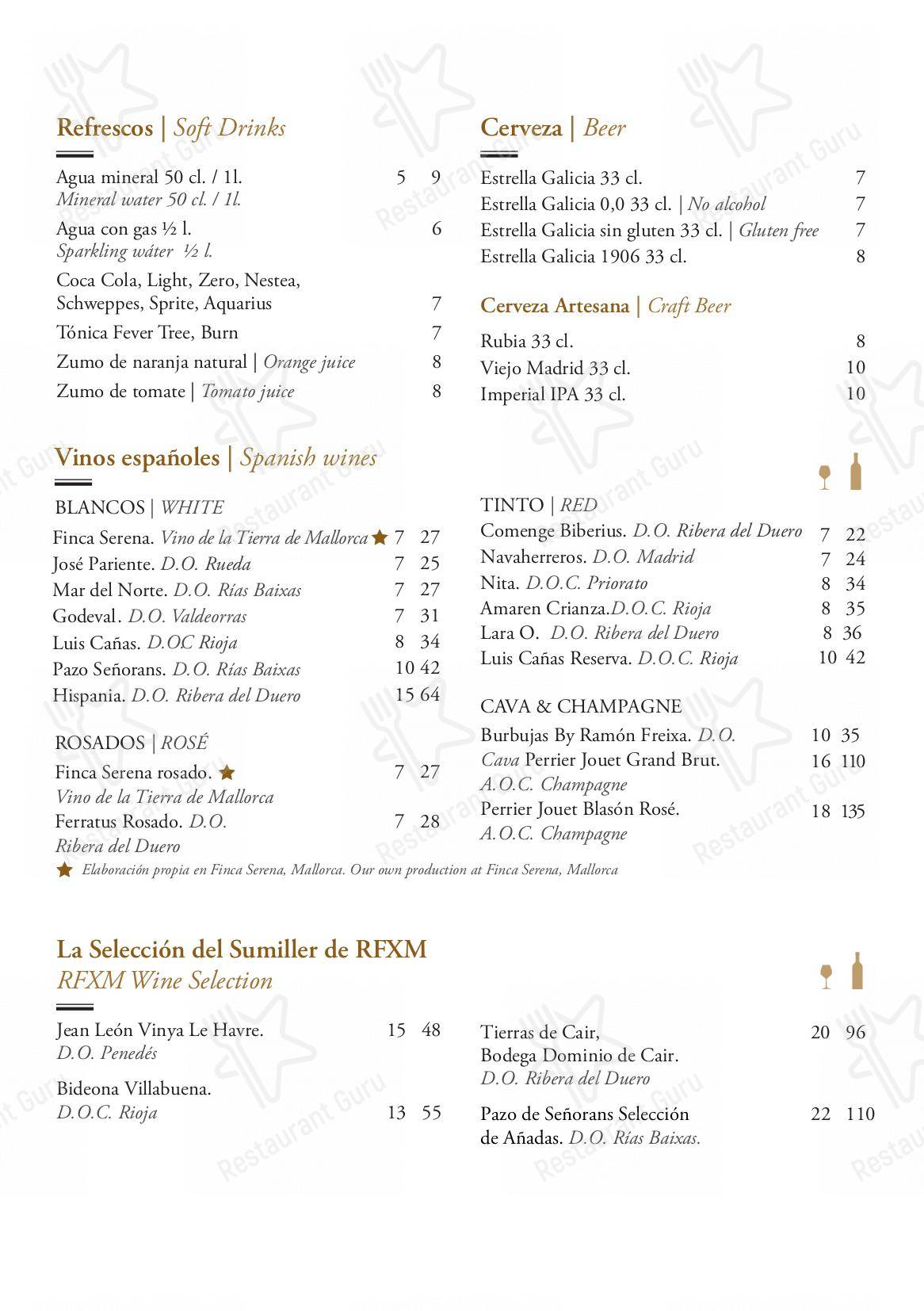 Carta de Restaurante Ramón Freixa Madrid, Madrid