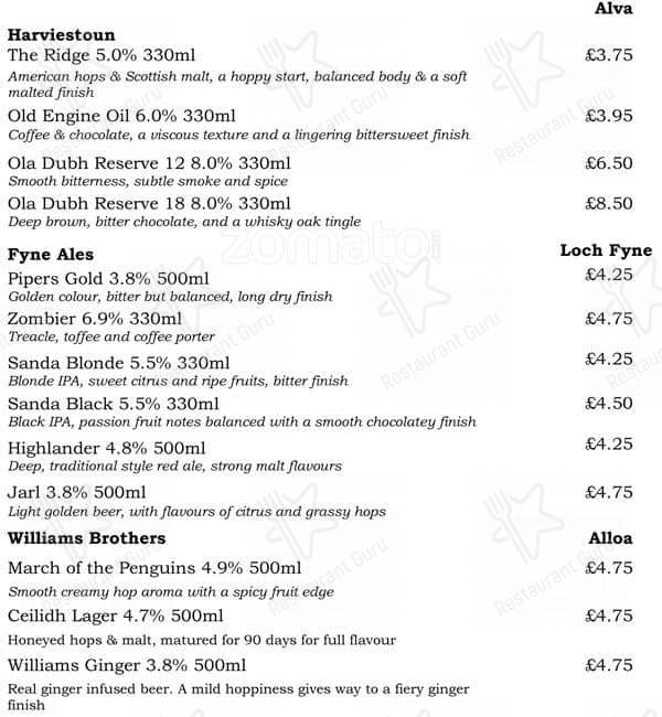 Menu at The Scran and Scallie pub & bar, Edinburgh