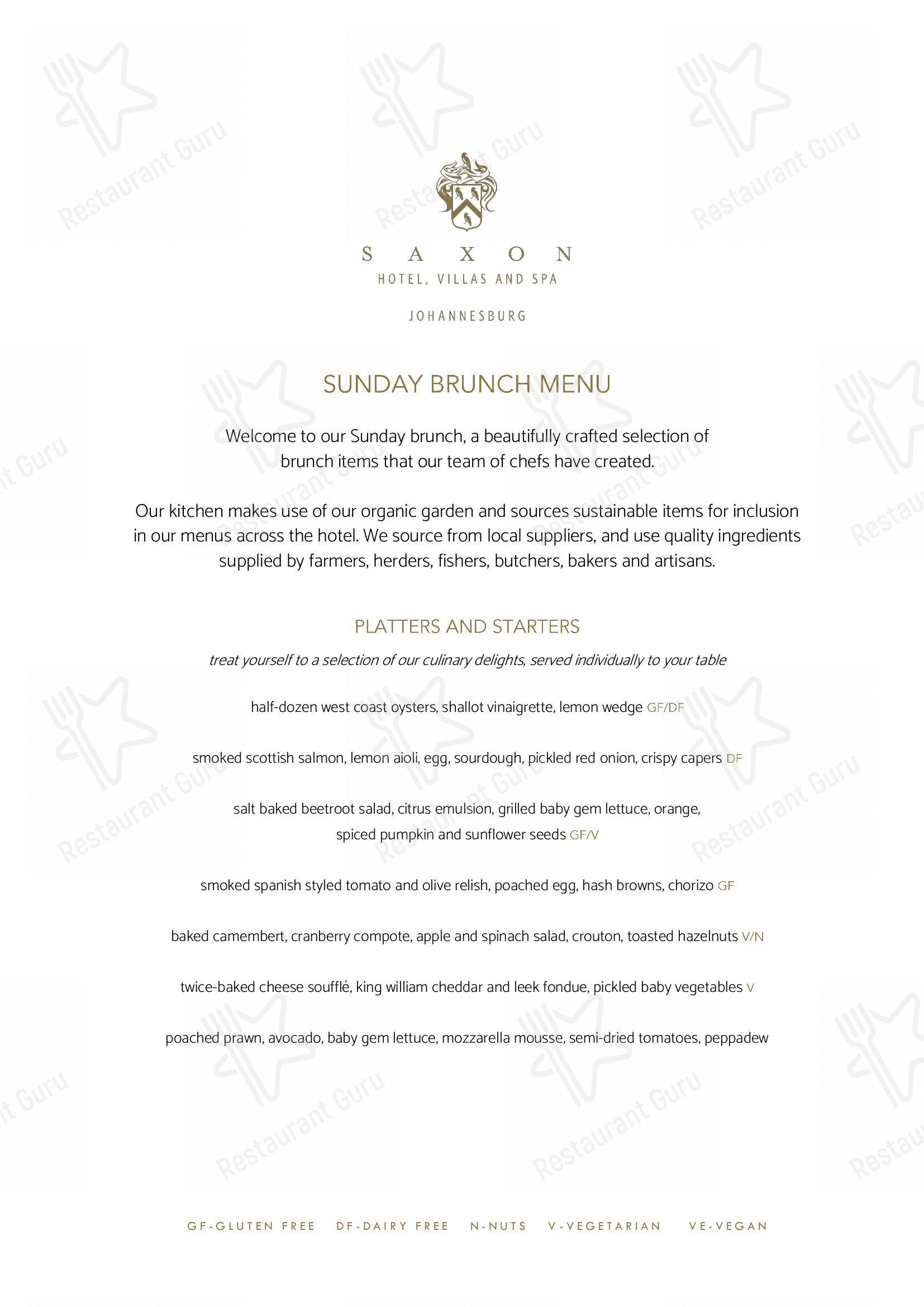 Menu at Qunu Restaurant, Johannesburg