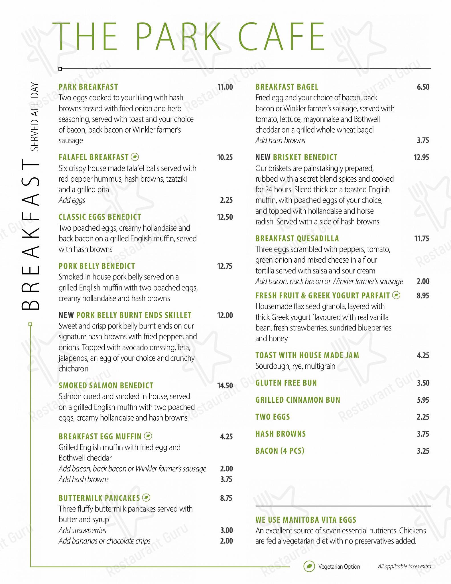 Menu at Park Cafe, Winnipeg