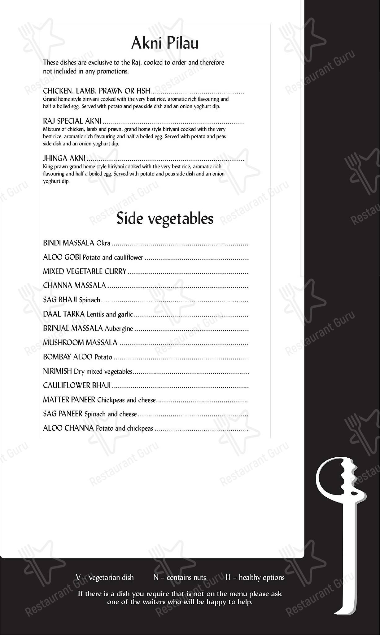 Menu at The Raj Restaurant, Kettering