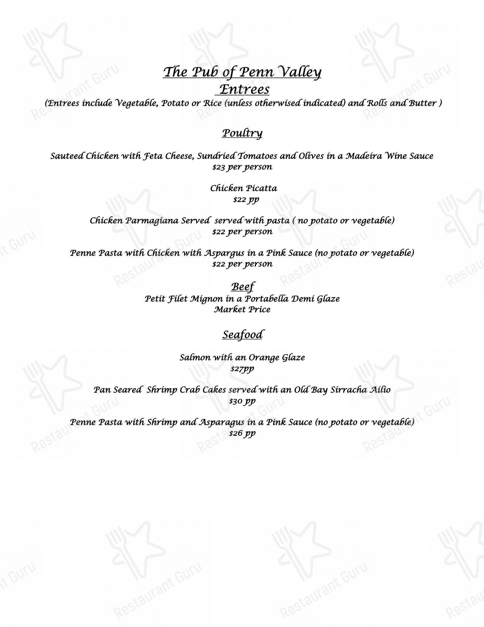 Menu at Pub of Penn Valley, Narberth