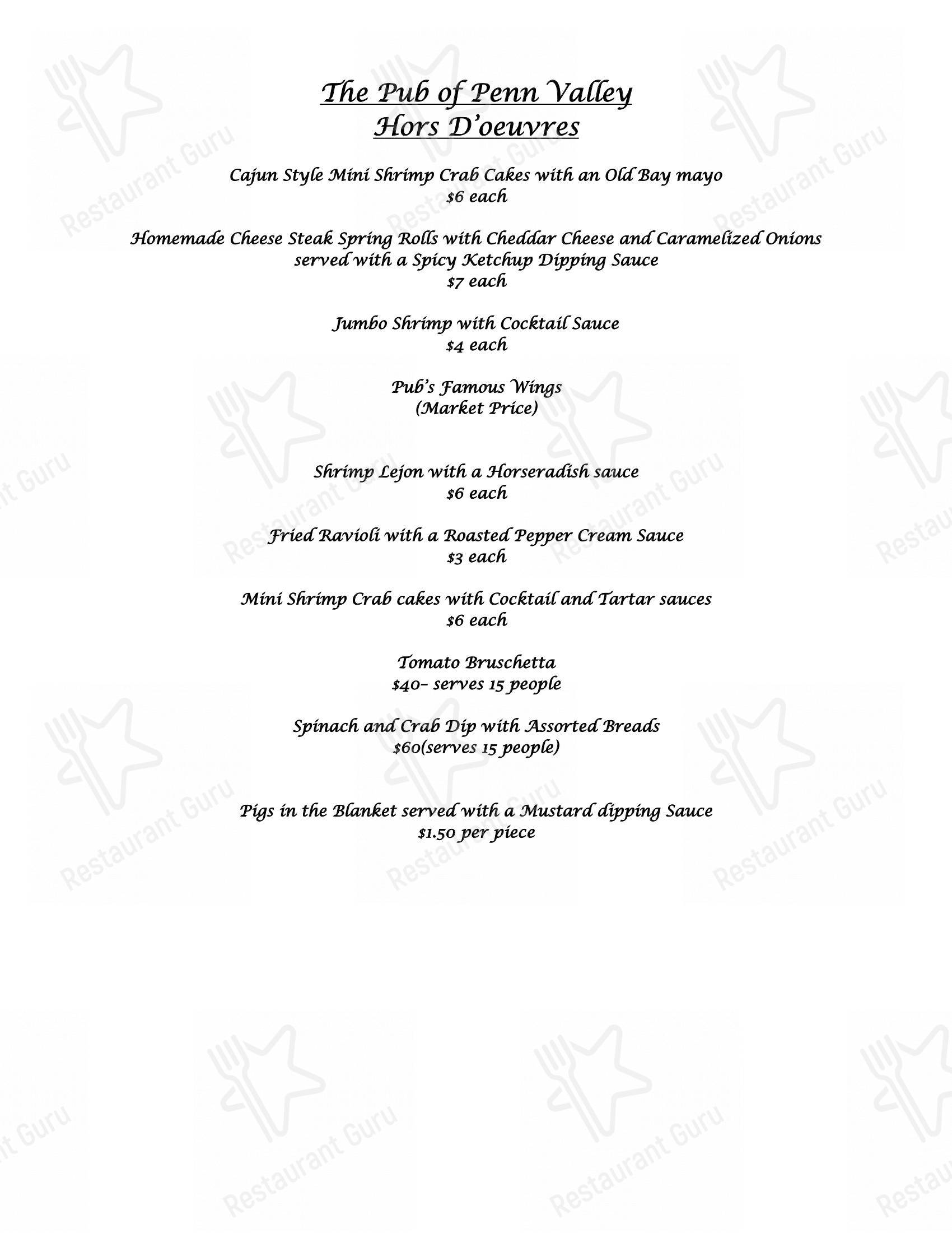 Menu at Pub of Penn Valley, Narberth