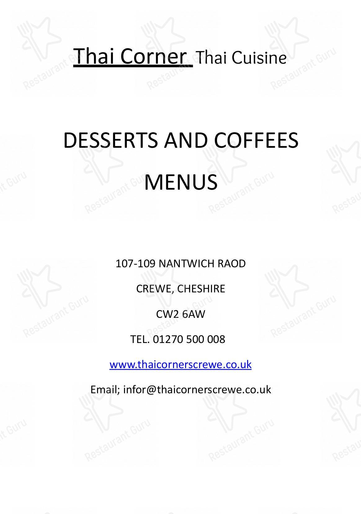 Menu at Thai Corner restaurant, Crewe