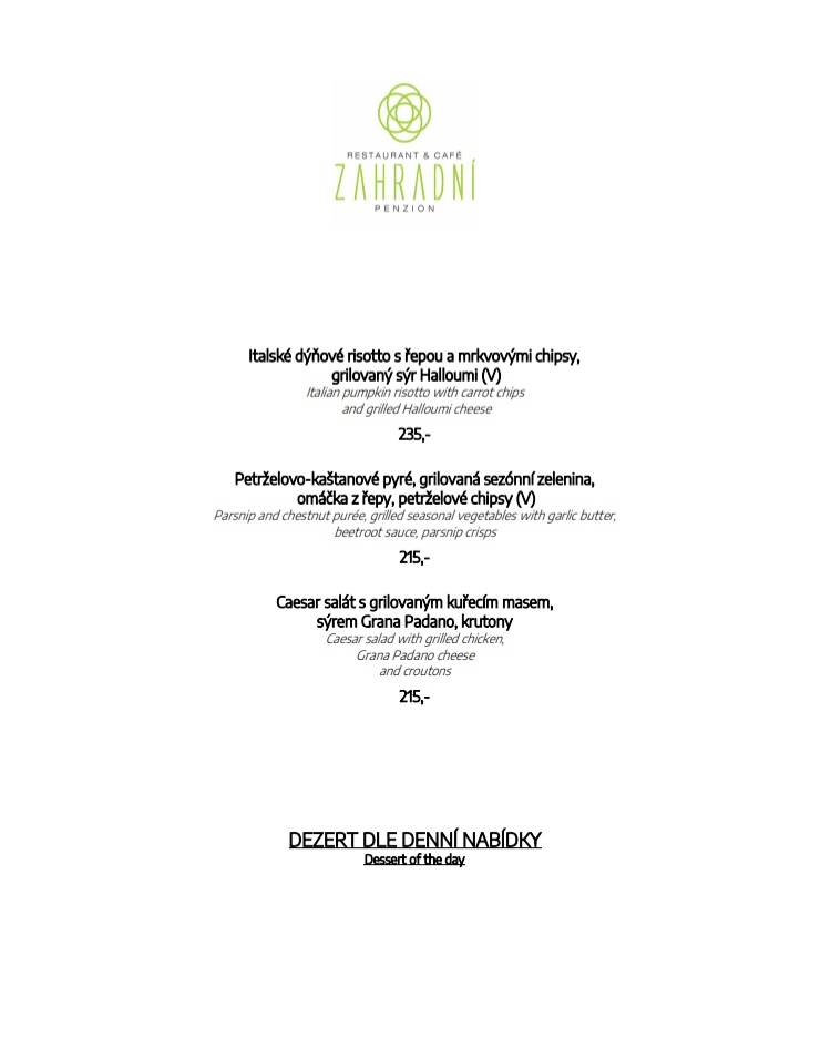 Menu at Restaurant & Café Zahradní Penzion, Česká Skalice