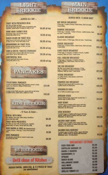 Menu at Bikini Beach Cafe, Redcliffe