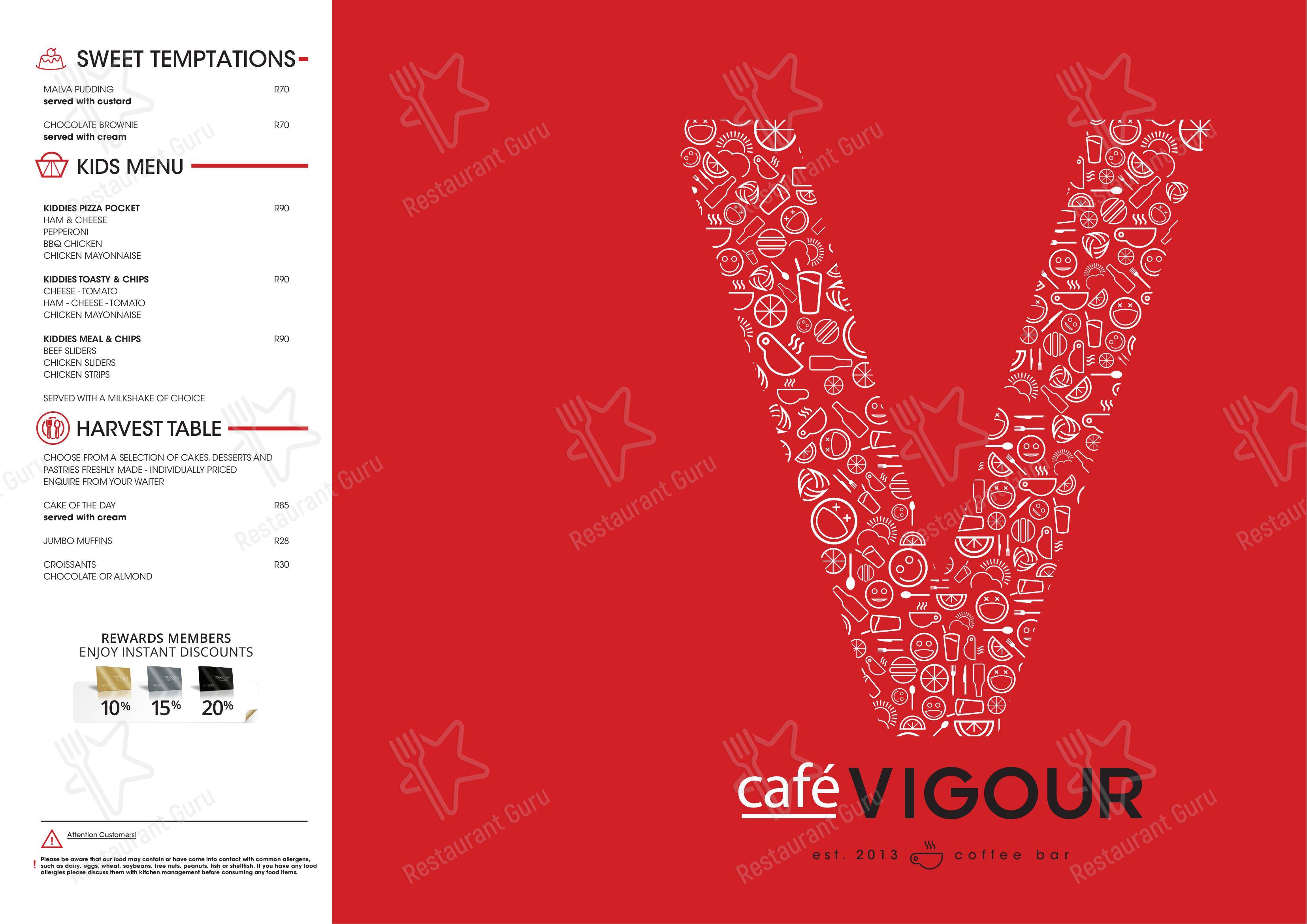Menu at Café Vigour Silverstar cafe, Krugersdorp, Silverstar Casino