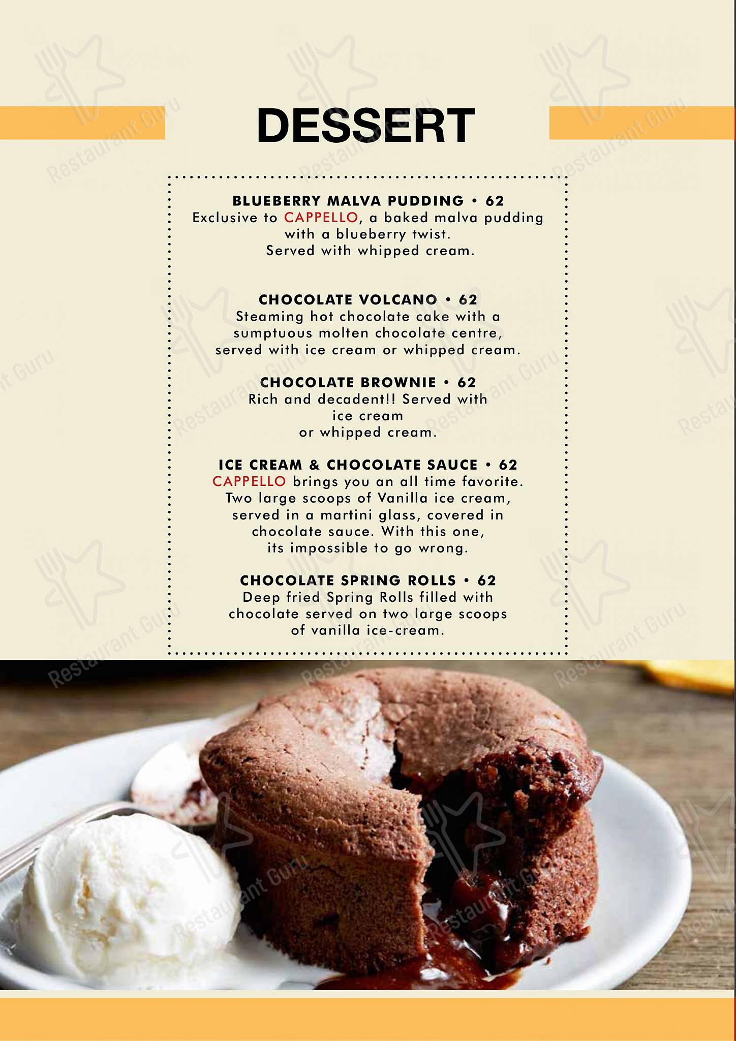 Menu at Cappello umhlanga restaurant, Durban, Shop R 34