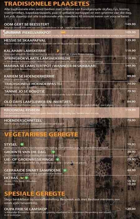 Menu at Bosvelder Pub & Restaurant, Centurion