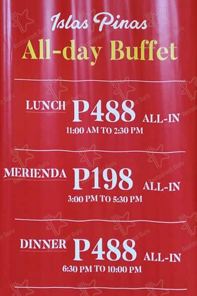 Menu at Islas Pinas restaurant, Pasay