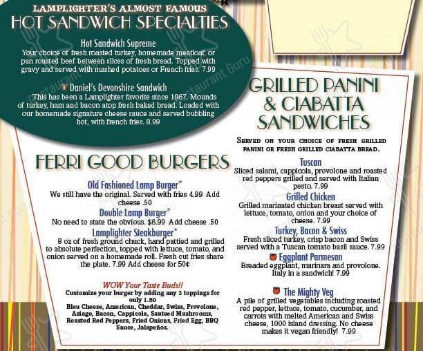 Menu at The Lamplighter Restaurant, Delmont, William Penn Hwy