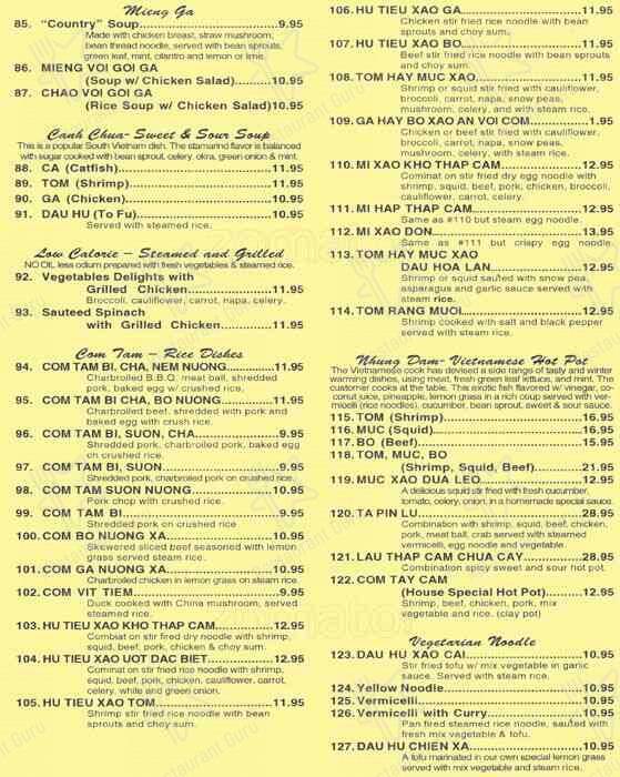 Menu at Lang Van restaurant, Charlotte