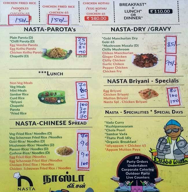 Menu at Nasta Kitchen, Chennai, 4A