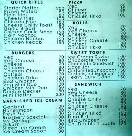 Menu at RazzBerry, Navelim