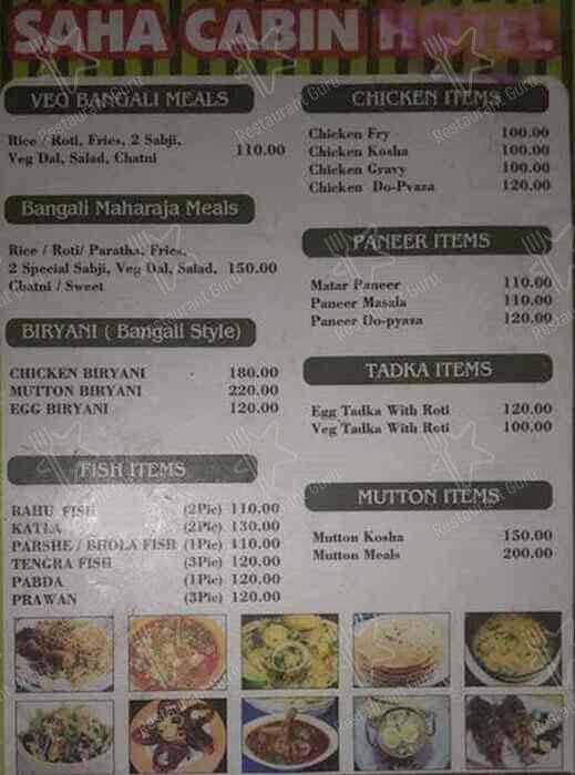 Menu at Saha Cabin Bengali Hotel, Bengaluru