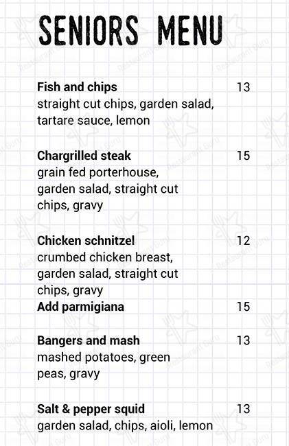 Menu at Waterloo Station Hotel pub & bar, Paralowie