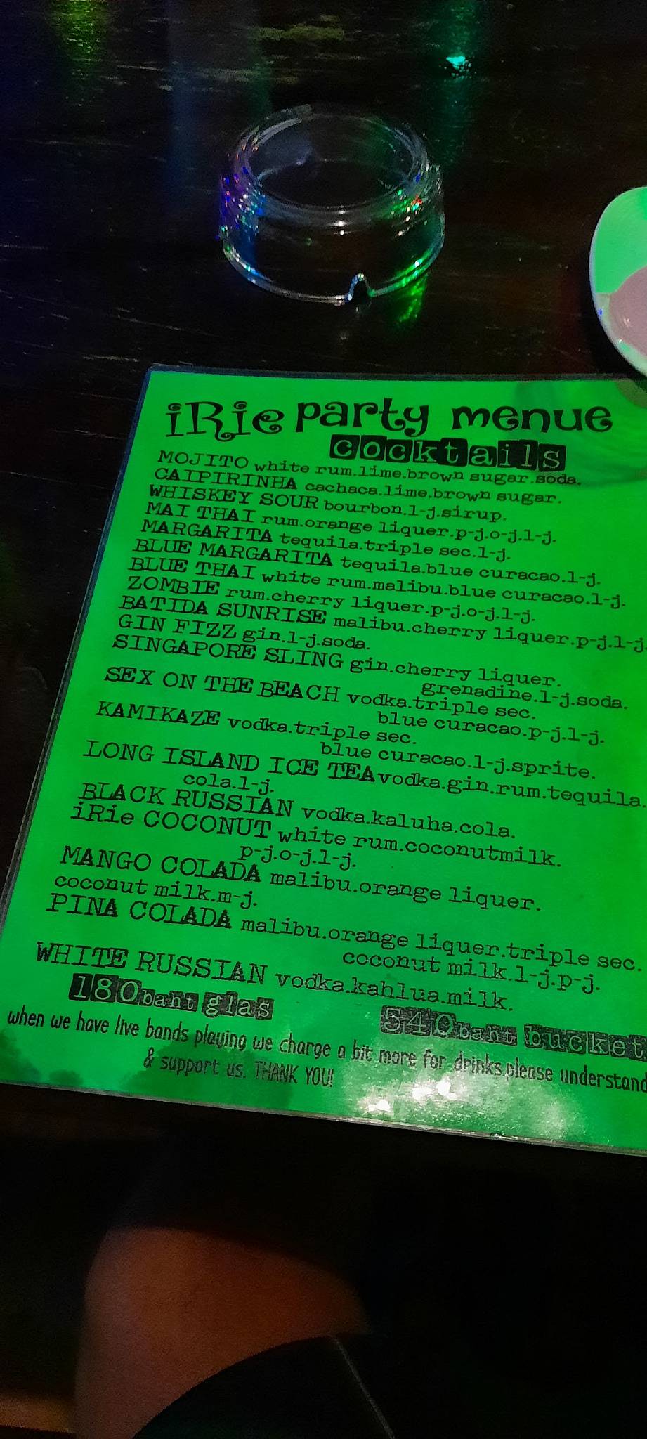 Menu at iRie Restaurant. Bar. Boutique., Ko Lanta Yai