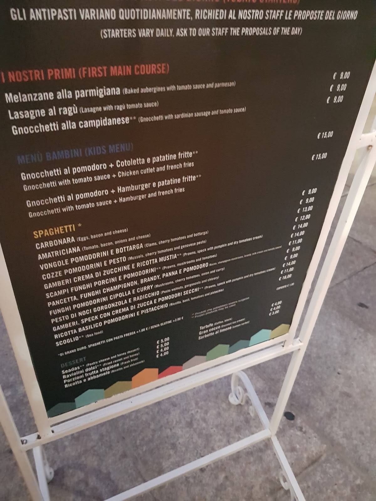 Speisekarte von m 'n m vineria & spaghetteria restaurant, Santa Teresa ...