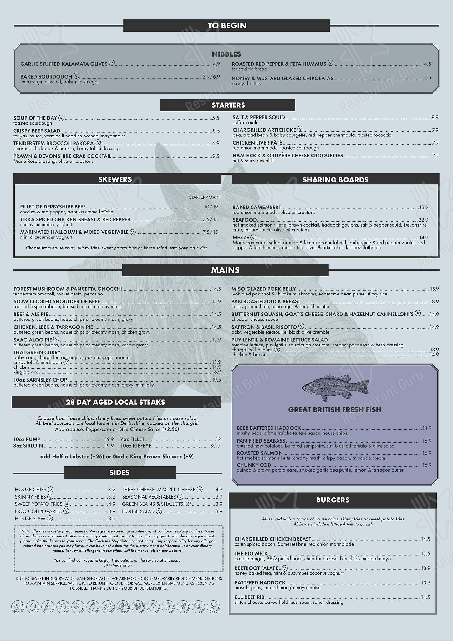 Menu at Cock - Mugginton restaurant, Weston Underwood