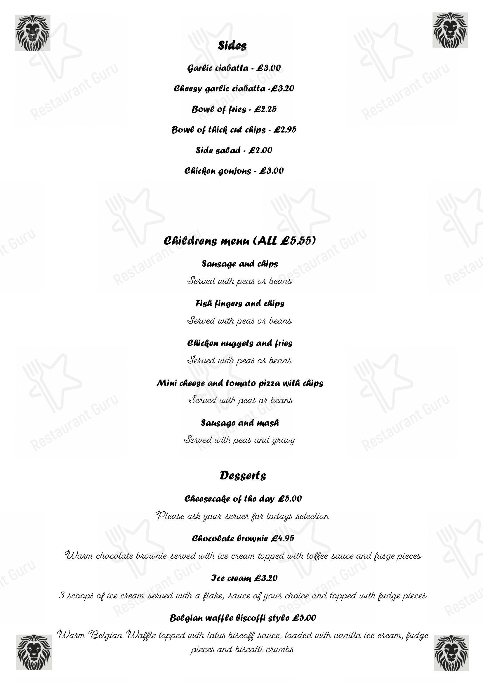 Menu at The Lion Inn pub & bar, Telford