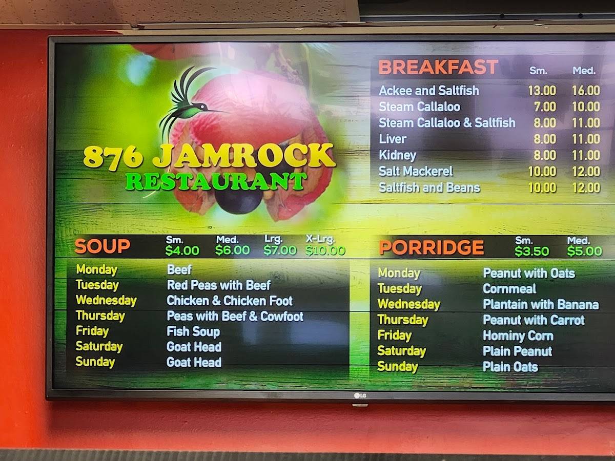 Menu at 876JamRock Restaurant, Toronto